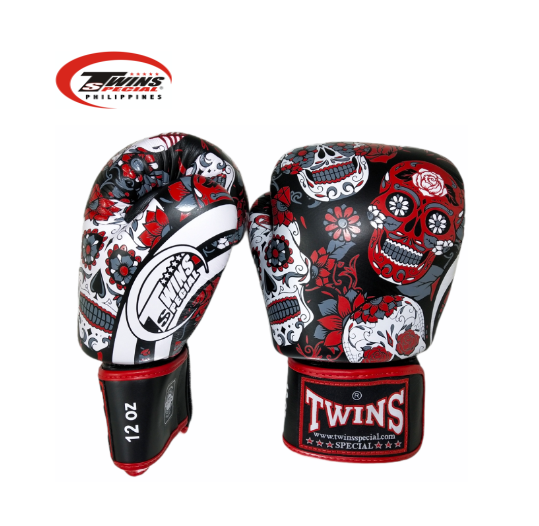 Twins Special Boxing Gloves Muerto Skull [Black/Red] – K1 Extreme Sportshop